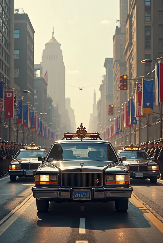 Can you create a picture with the word “motorcade” with a car next to ...