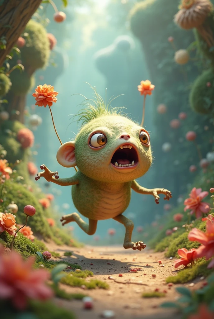 Generate me a photo where a tralelo tralala is running with a ...