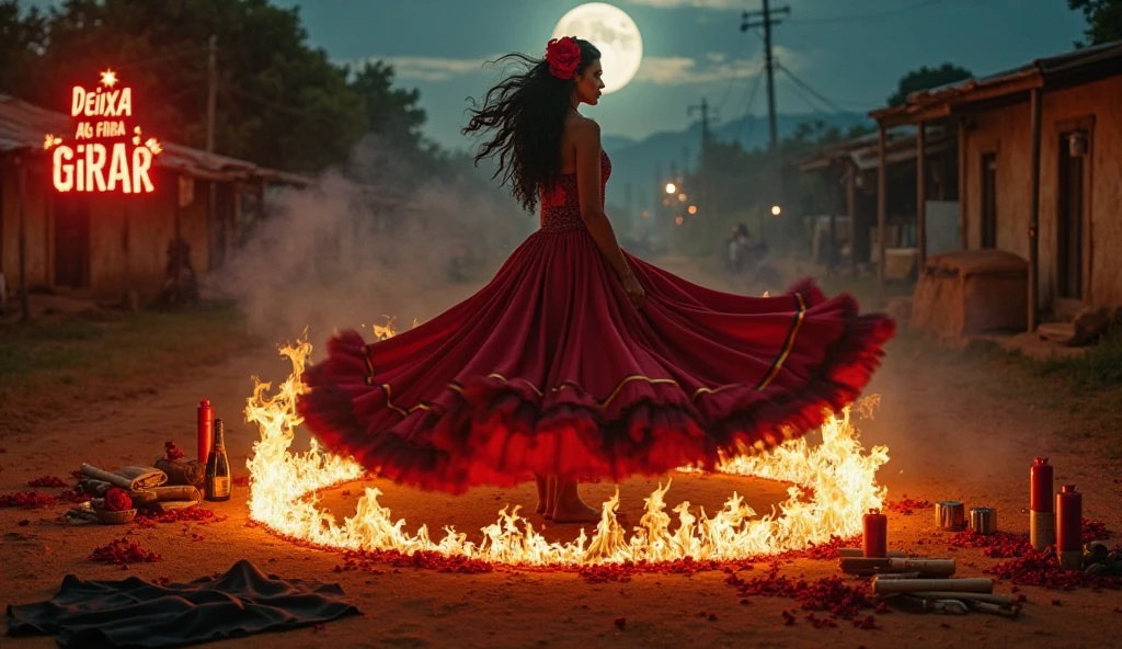 A powerful cinematic scene at night, in an open dirt crossroad in a ...