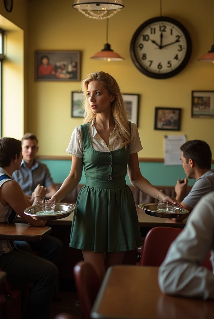 The clock on the yellowed wall of the diner read 14:00 on March 23rd - SeaArt AI