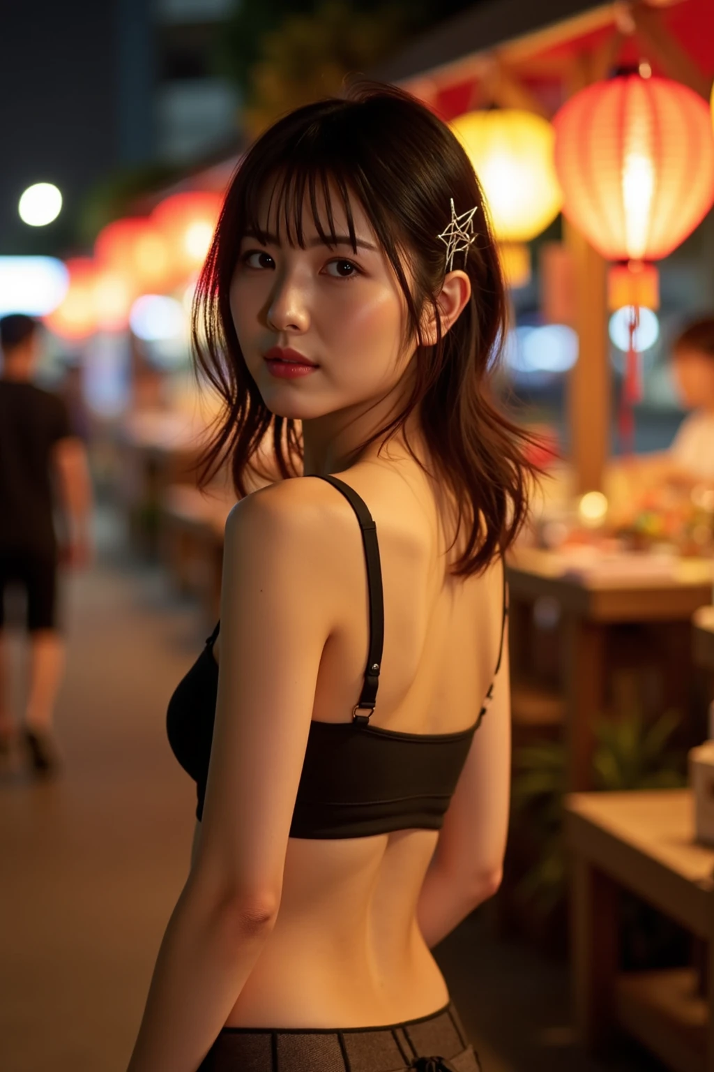 Festival Stall Street、Colorful Lantern Light、Perfect fit mini skirt - SeaArt AI