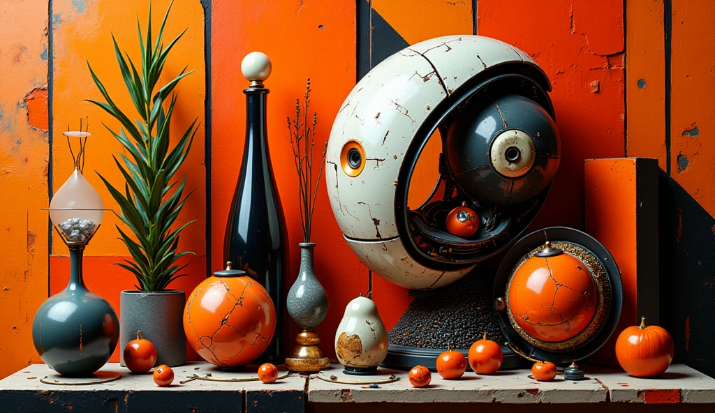 Pictorial work on canvas in cubist and constructivist style, fusion of ...