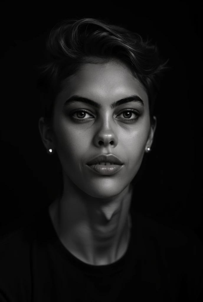 I want you to create a black and white portrait with high contrast ...