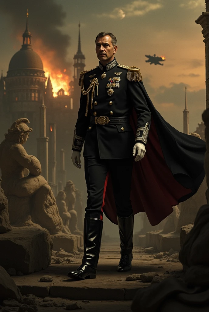 Post-apocalyptic imperial ruins at sunset backlight: an aristocratic ...