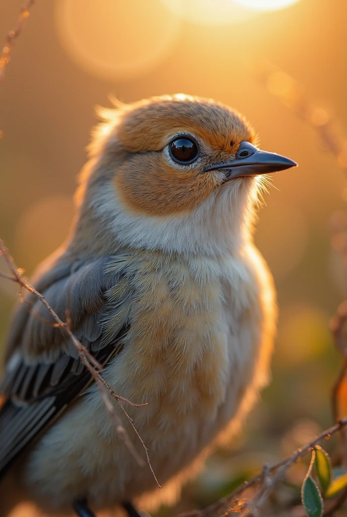A mesmerizing close-up portrait of a gorgeous little bird illuminated ...