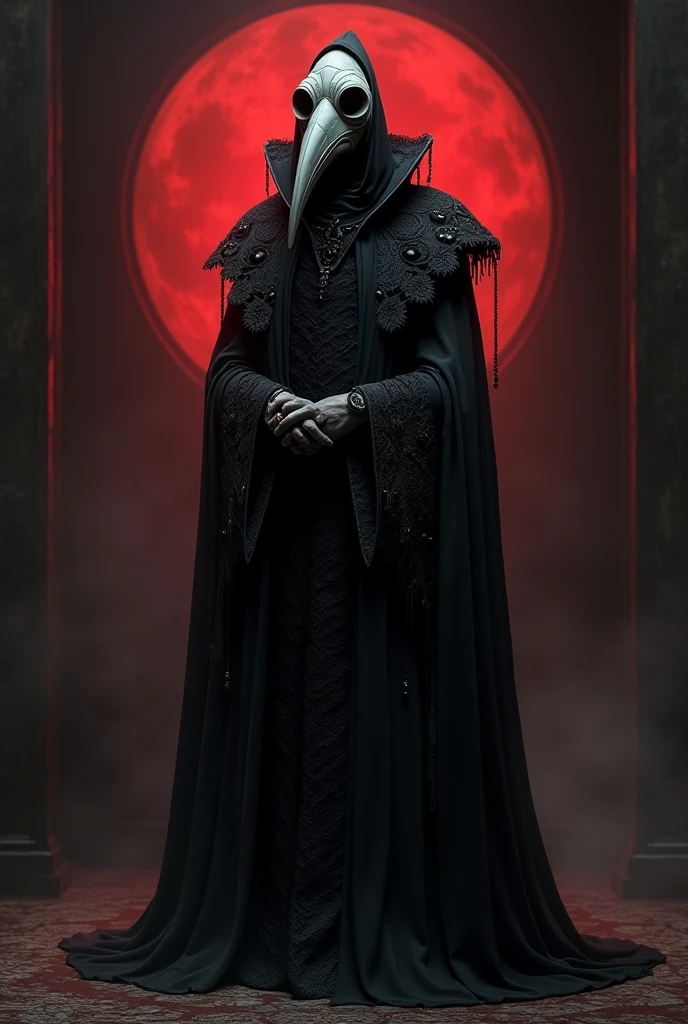 Plague doctor in elegant gothic outfit, standing still with mysterious ...