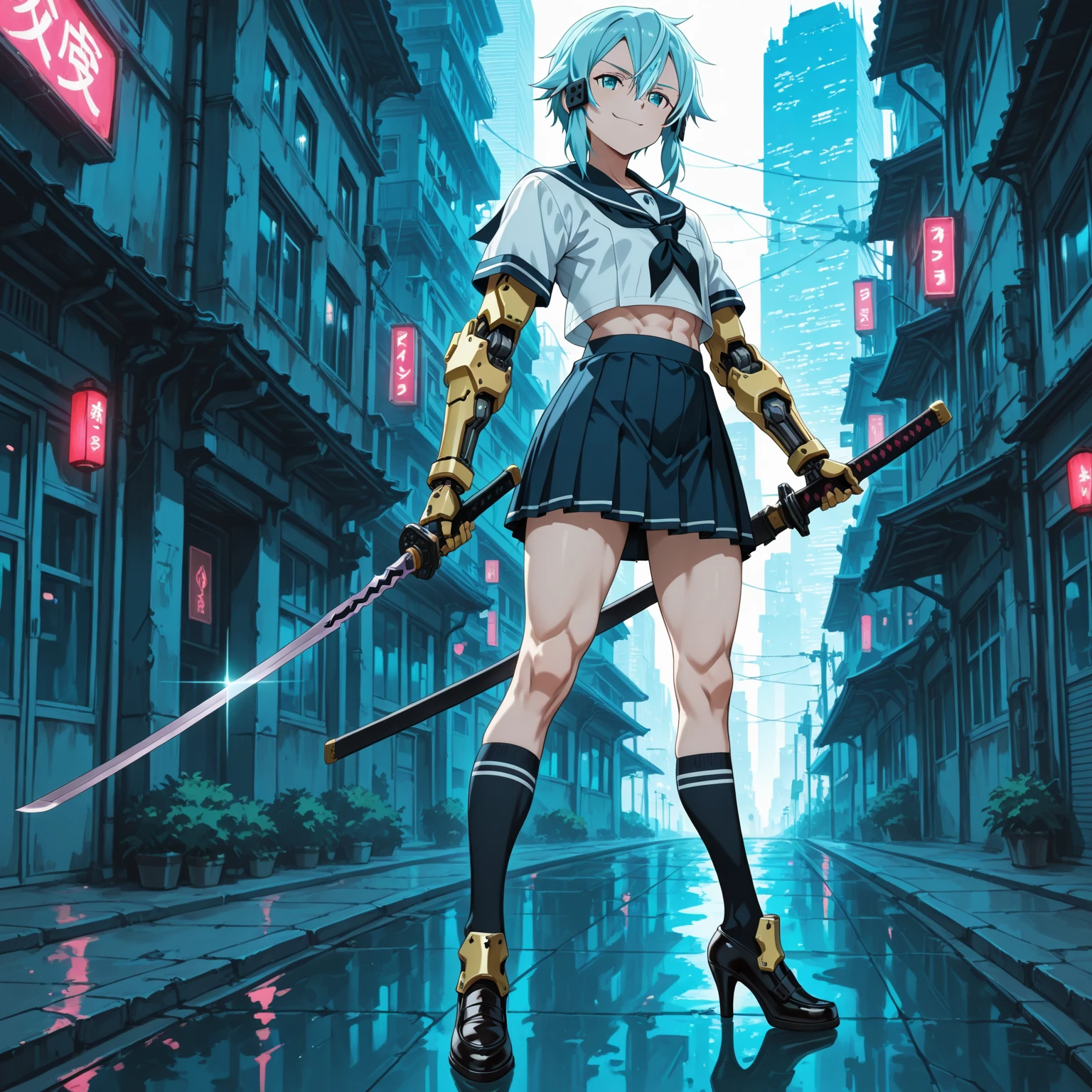 1girl, sinon sword art online, , smug, , flat chest, standing - SeaArt AI