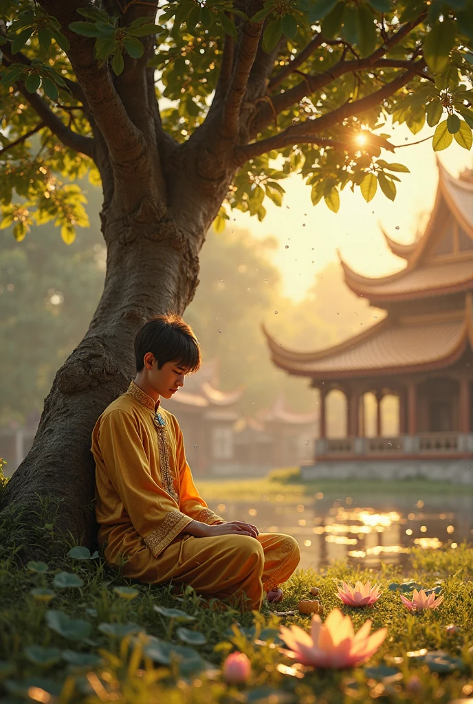 > A young Burmese prince from the Innwa dynasty sitting alone under a ...