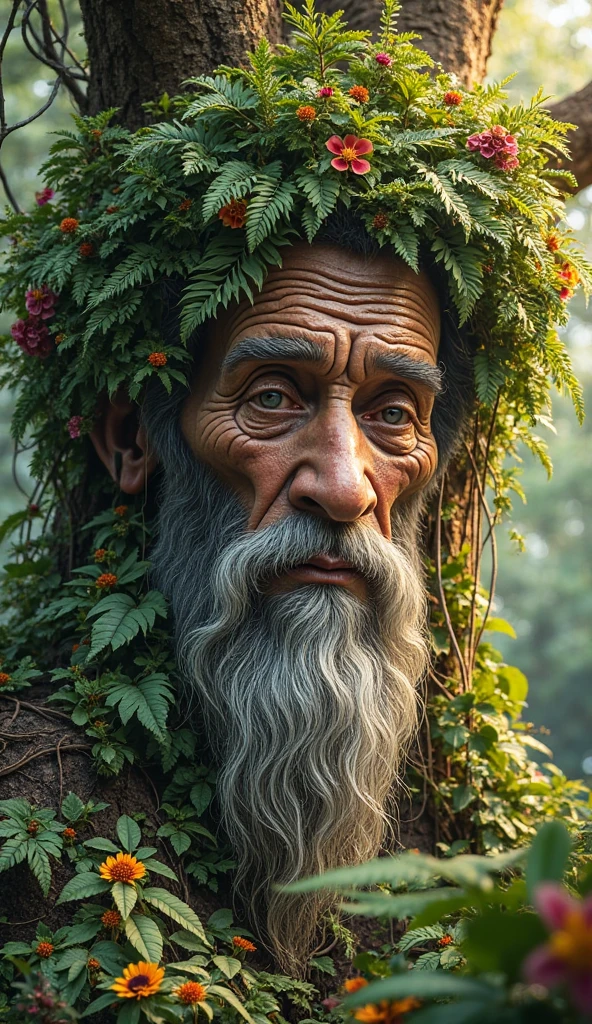 Impressive centenary tree with the face of a wise old man fused ...