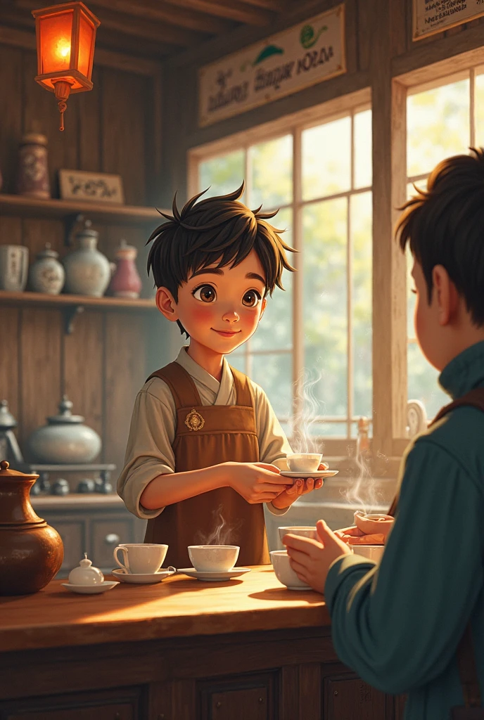 There was a boy, selling tea in a small hotel in the village - SeaArt AI