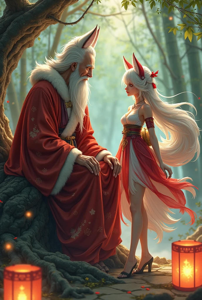 Oriental mystic encounter: Elderly sage with subtle fox traits - SeaArt AI
