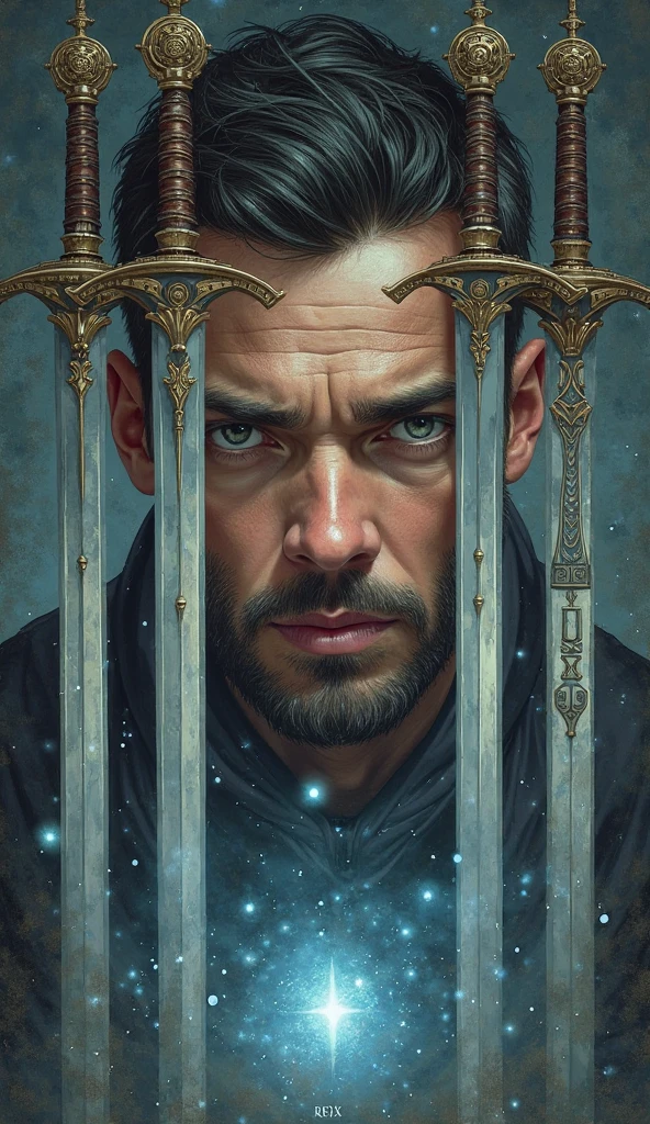 "A highly detailed Tarot card illustration of the Four of Swords ...