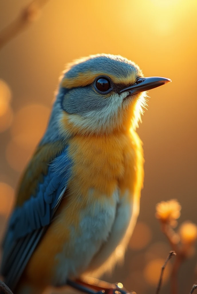 A mesmerizing close-up portrait of a gorgeous little bird illuminated ...