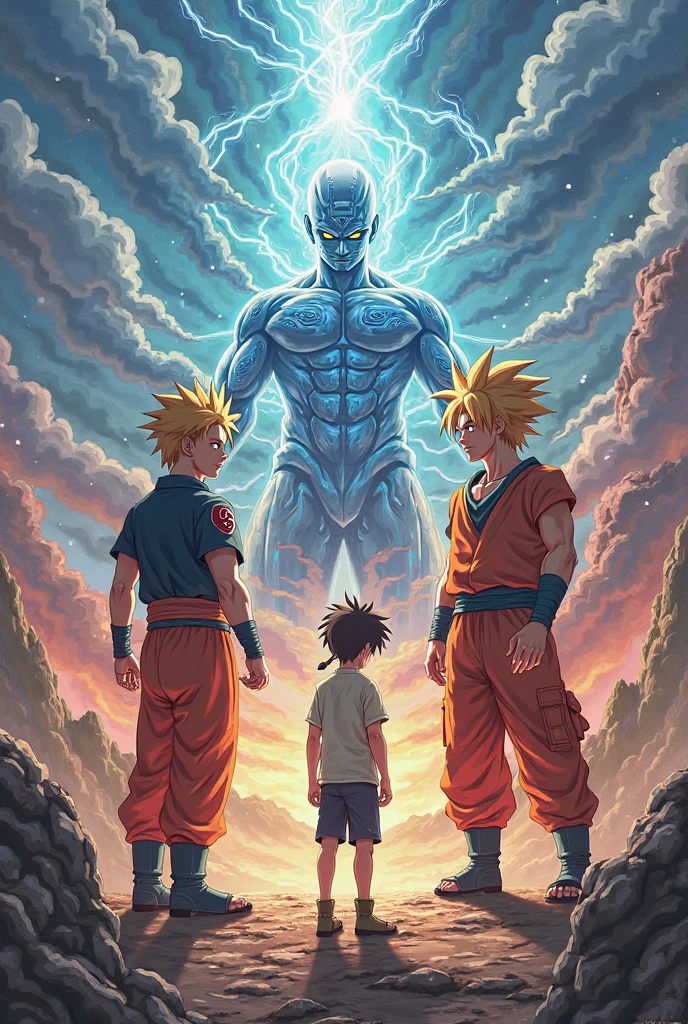 Role of Naruto Goku and Saitama and Huck - SeaArt AI