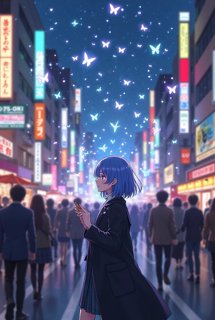 On a busy street in modern Tokyo, where a young woman with progressive ...