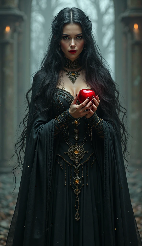 Girl,Black long hair，Black Queen，accessories，Apple in hand，Poison ...