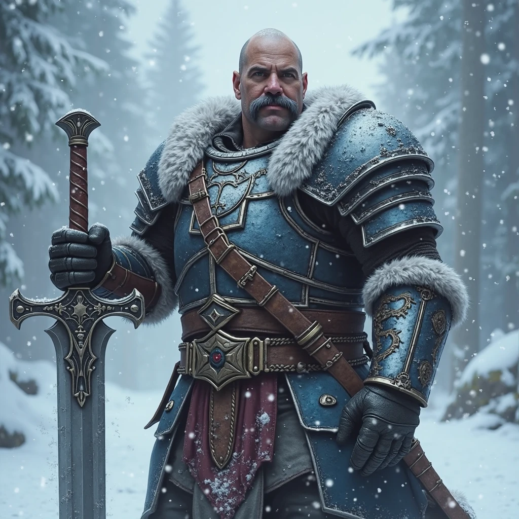 Braum from League of Legends, bald and with a thick mustache - SeaArt AI