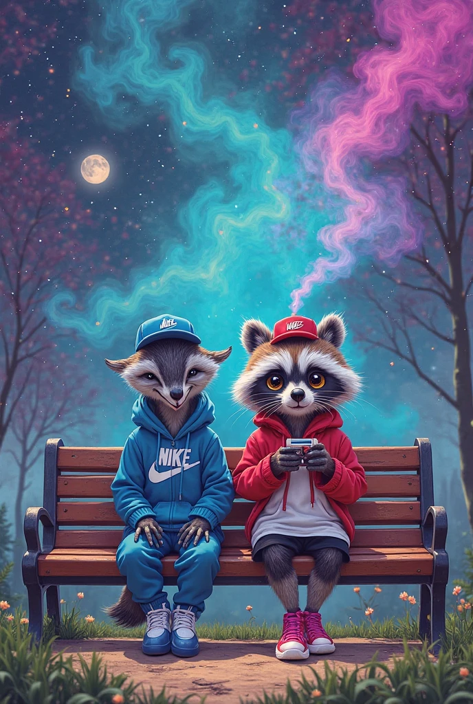 Inspired by regular show, Mordecai and Rigby sitting on a bench out of ...