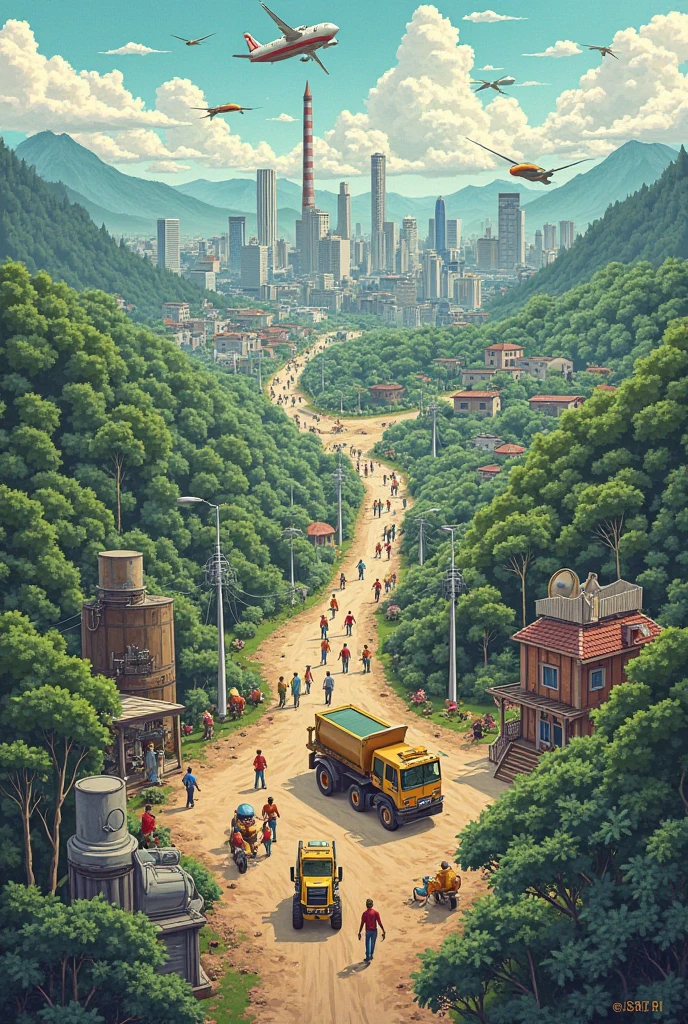 A detailed drawing that illustrates how different ways we use land like ...