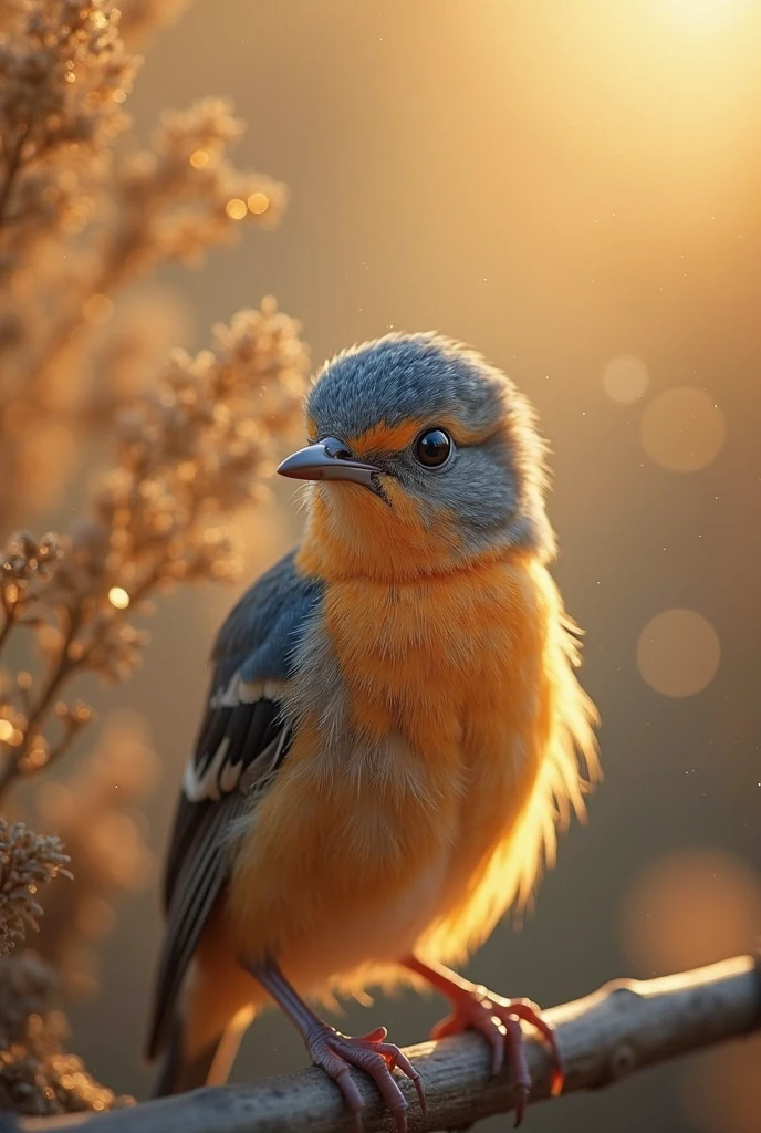 A mesmerizing close-up portrait of a gorgeous little bird illuminated ...