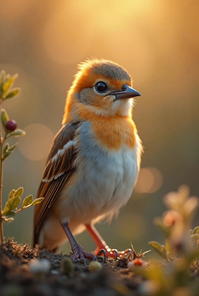 A mesmerizing close-up portrait of a gorgeous little bird illuminated ...