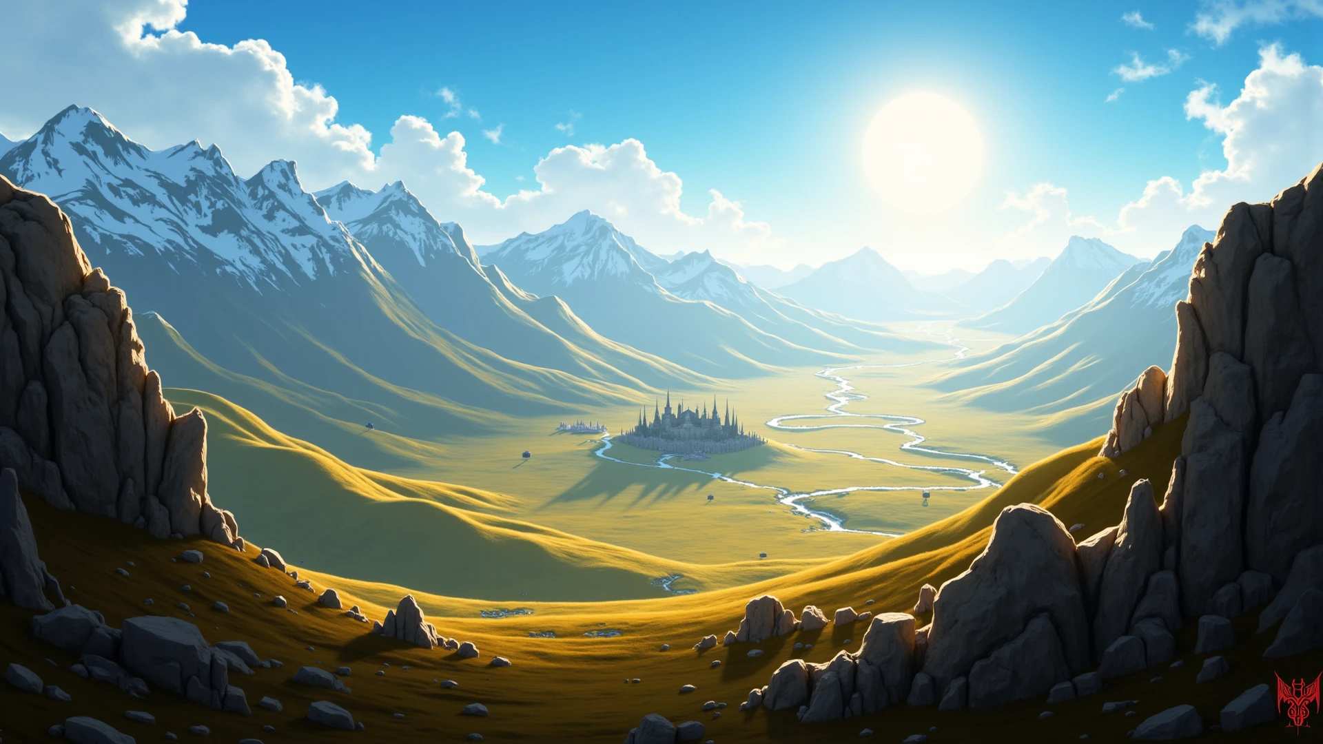 An epic, sun-drenched landscape of ancient Thrace. Rolling hills ...