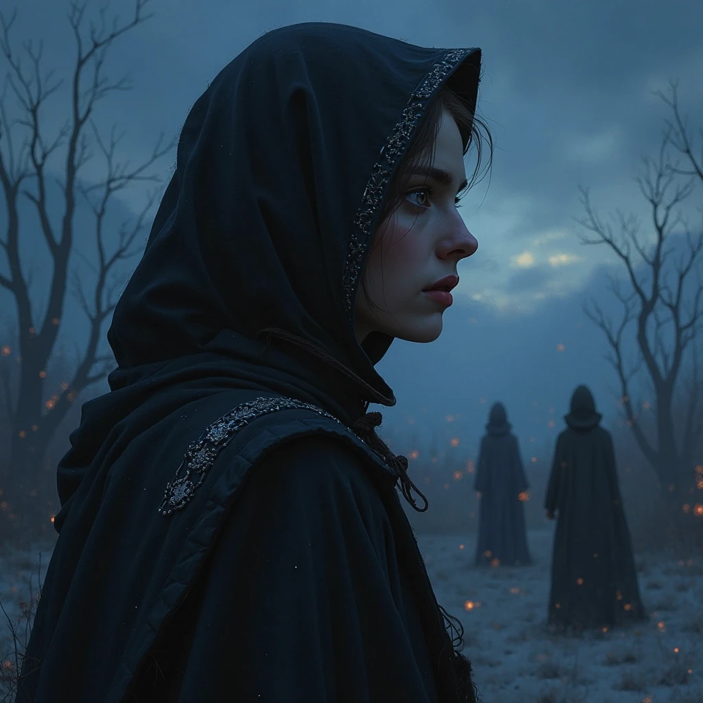 "A dramatic profile portrait for 'Эхо Судьбы' — a mysterious figure ...