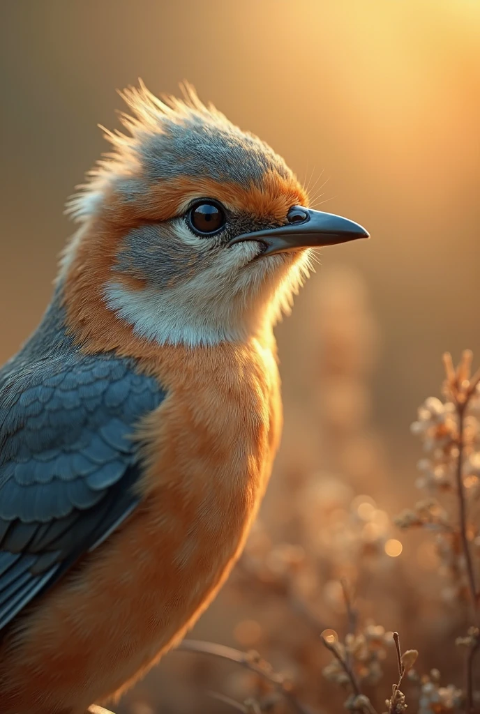 A mesmerizing close-up portrait of a gorgeous little bird illuminated ...
