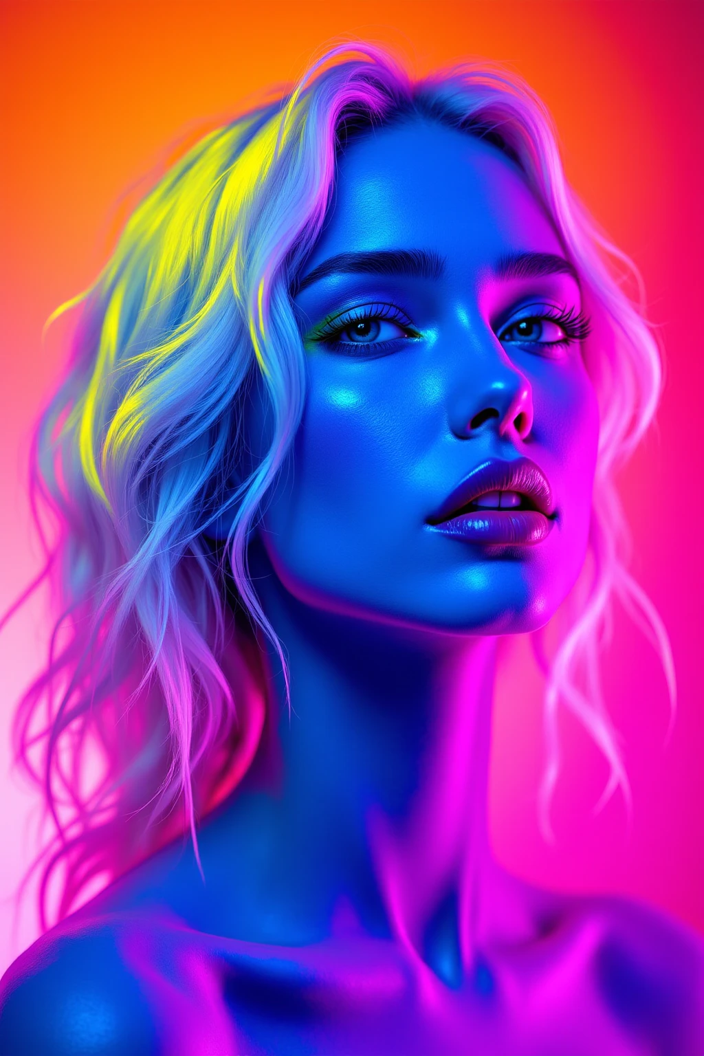 A simulated afterimage of a beautiful woman's face, rendered in false ...