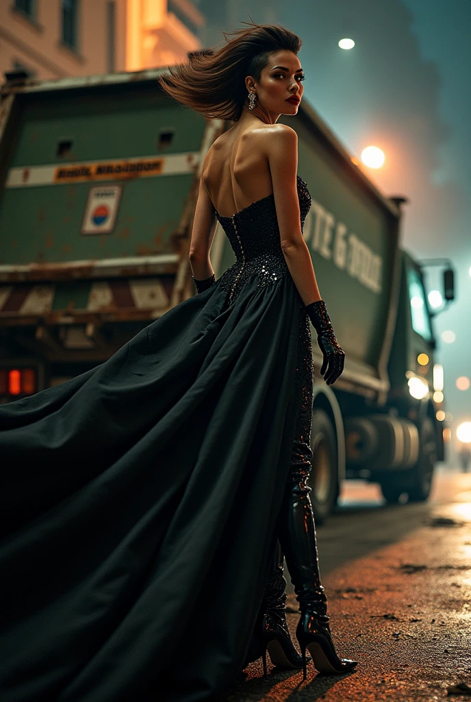 Masterpiece, ultra-high quality, photorealistic, dramatic fashion scene ...