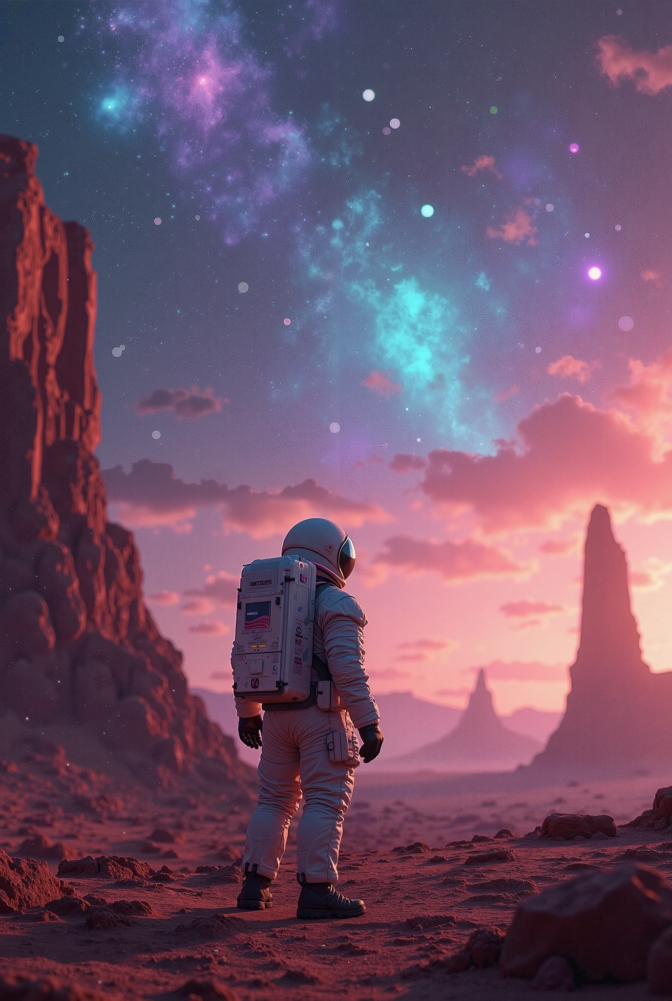 NASA astronaut gazing at an extraterrestrial desert landscape - SeaArt AI