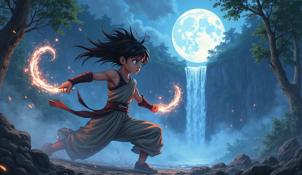 A 2D anime-style illustration inspired by Dragon Ball, showing a 16 ...