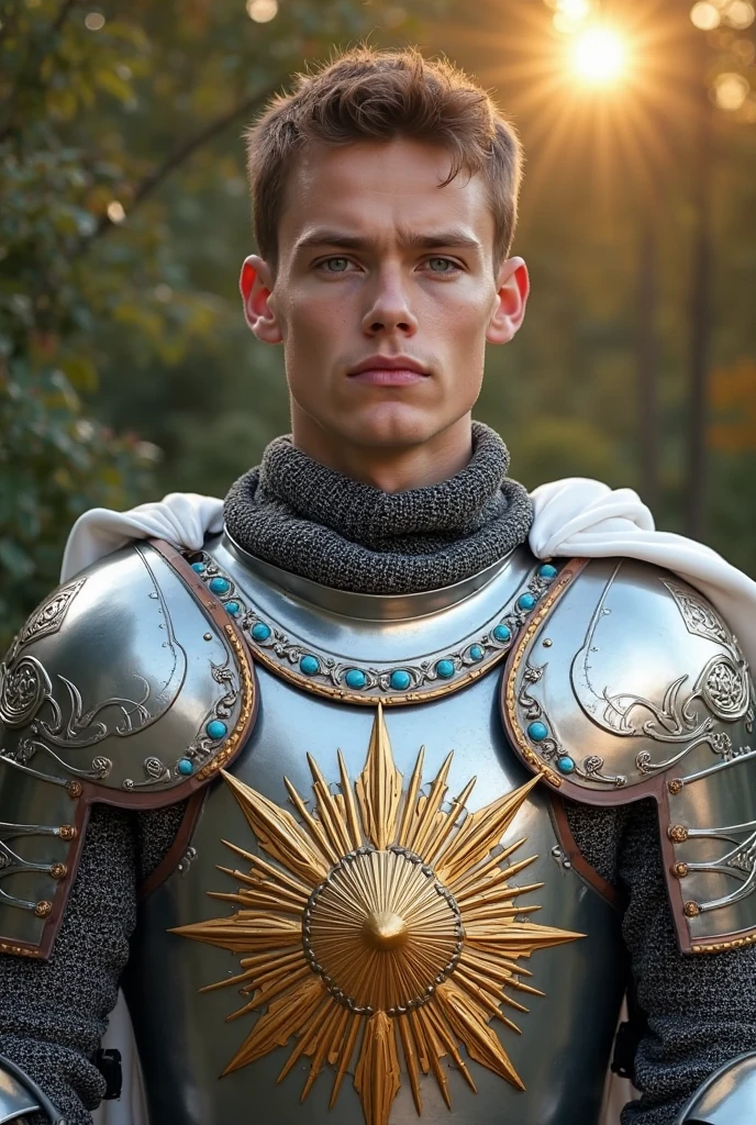 A young male knight, 20 years old, front-facing portrait, wearing ...