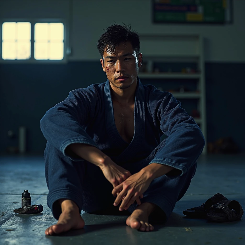 A hyperrealistic square-format portrait of a Brazilian Jiu-Jitsu ...