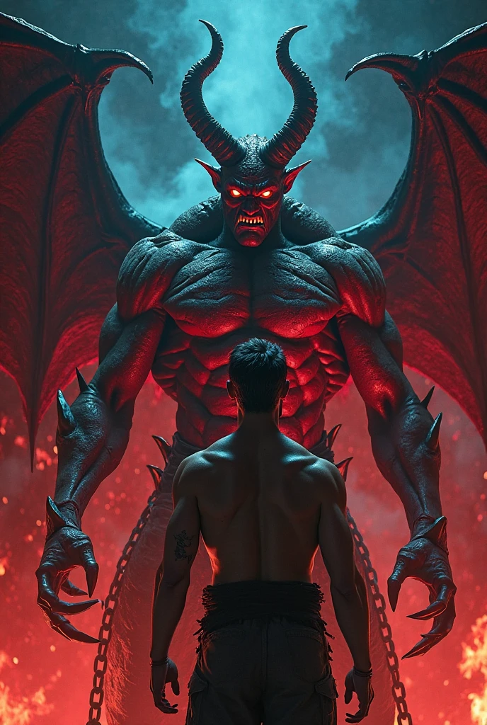 A huge and terrifying demon (2.5 m ) with huge, wild muscles - SeaArt AI