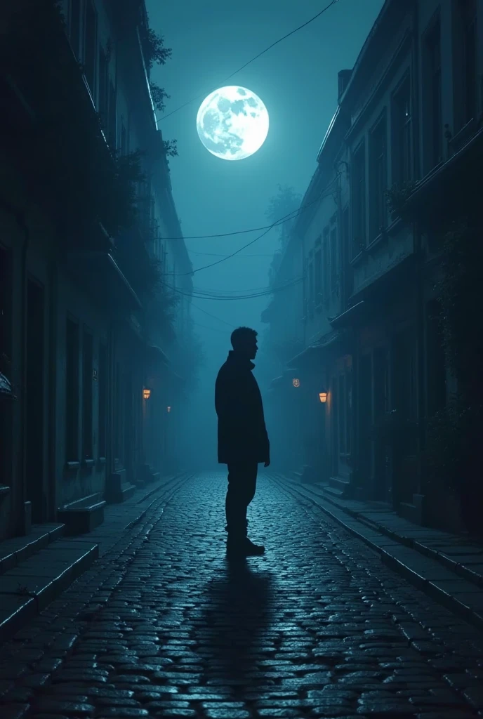 Moonlit solitude, a lone figure standing silently under the pale ...