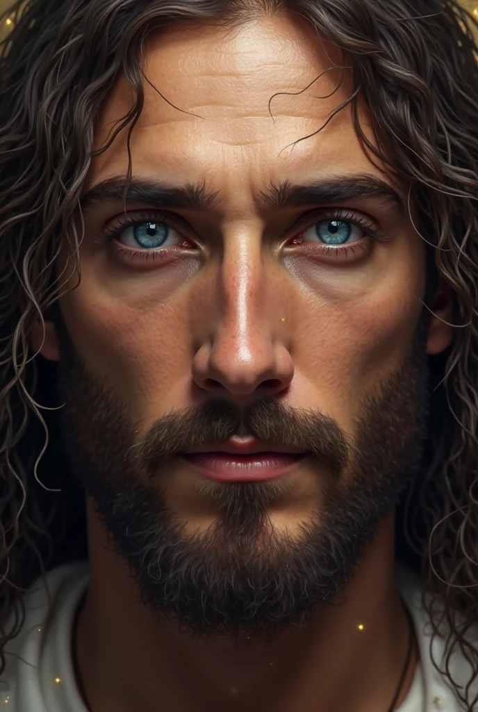 Jesus staring at you with beautiful blue eyes - SeaArt AI
