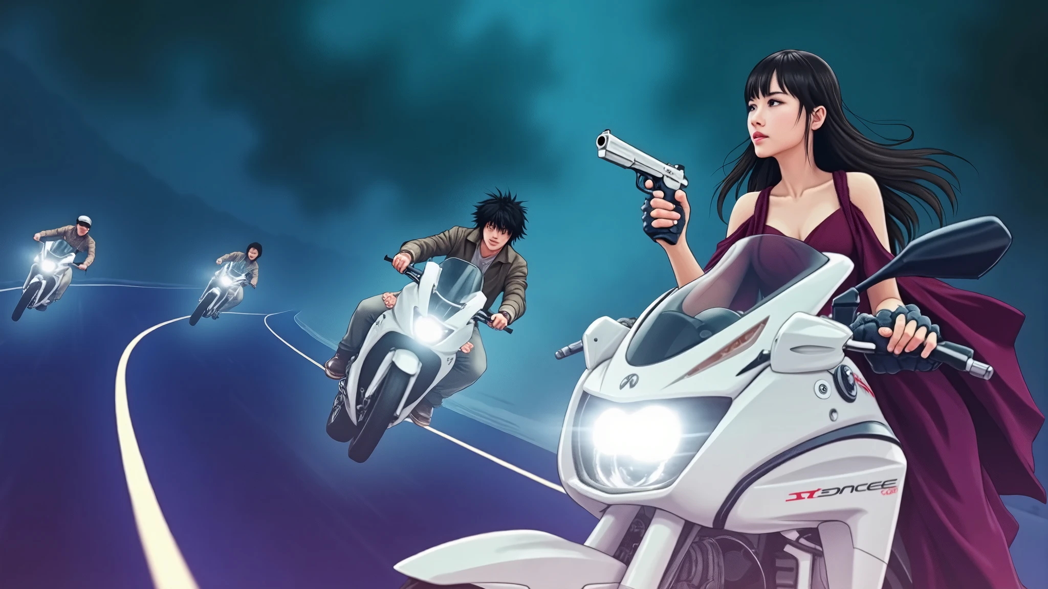 (full action, very exciting superbike chasing and (((gun shooting ...