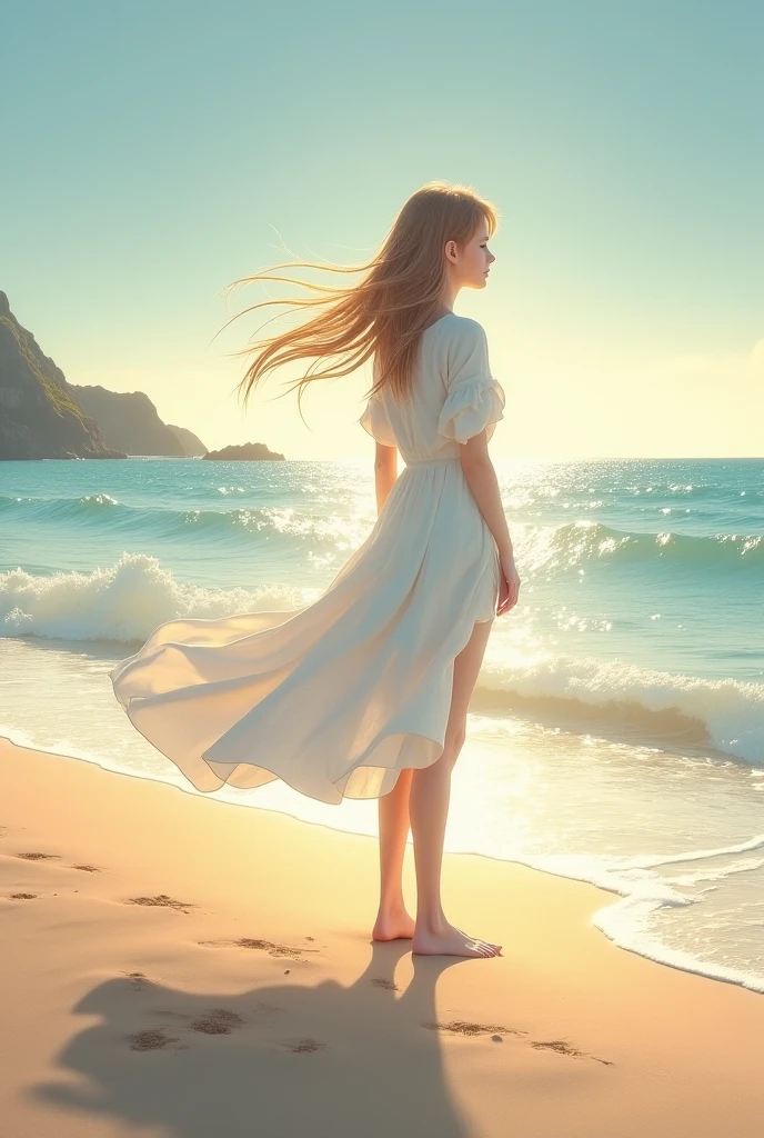 Imagine a girl on the beach - SeaArt AI