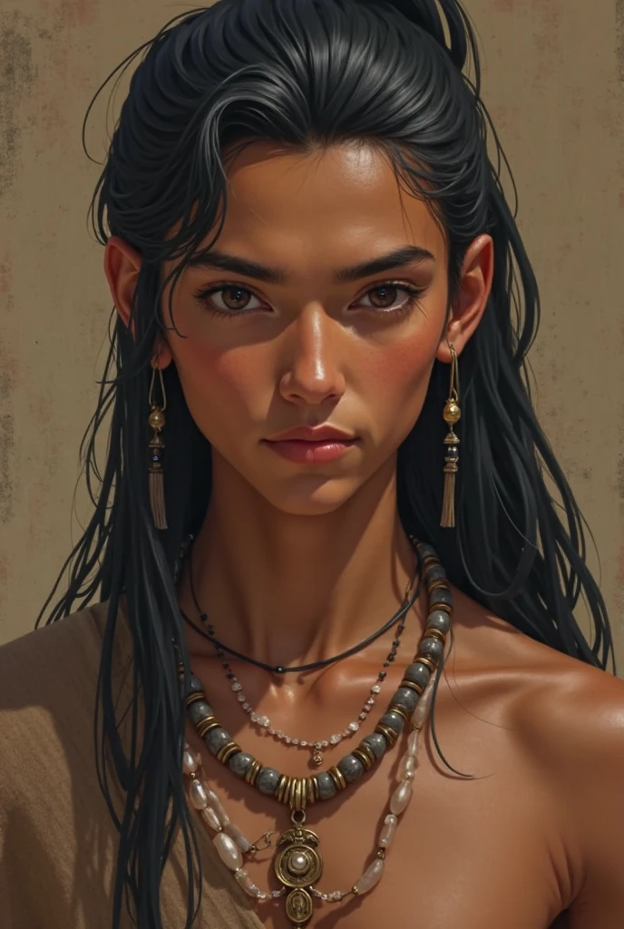 Inca boy, tanned skin, Long Black Hair, straight and tied in a tall ...