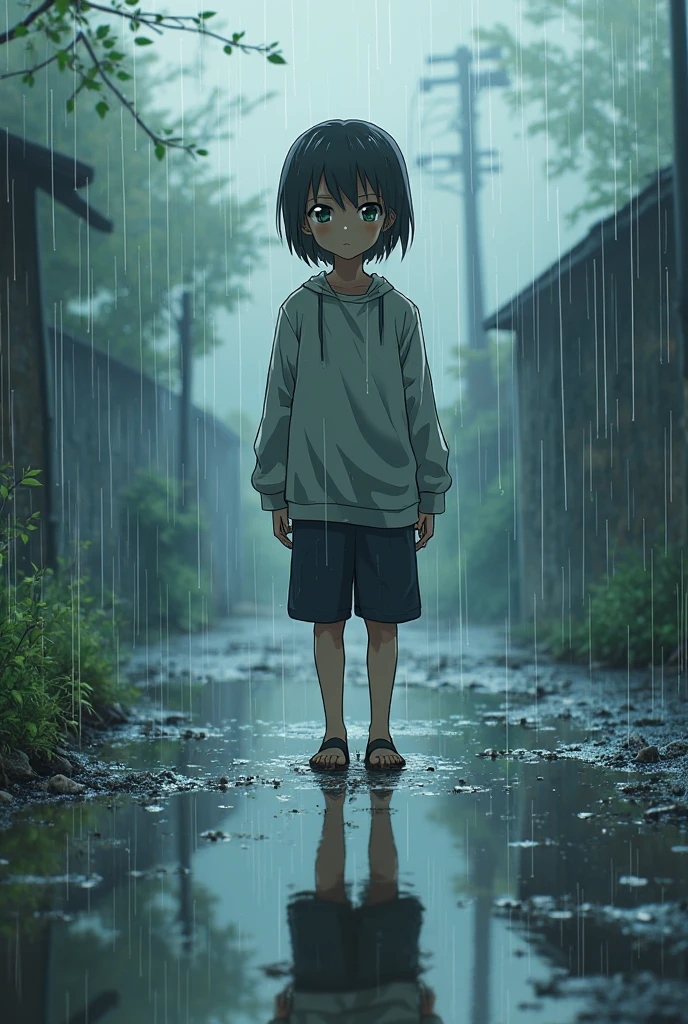 The guy is standing in a puddle and you can see his muddy reflection in ...