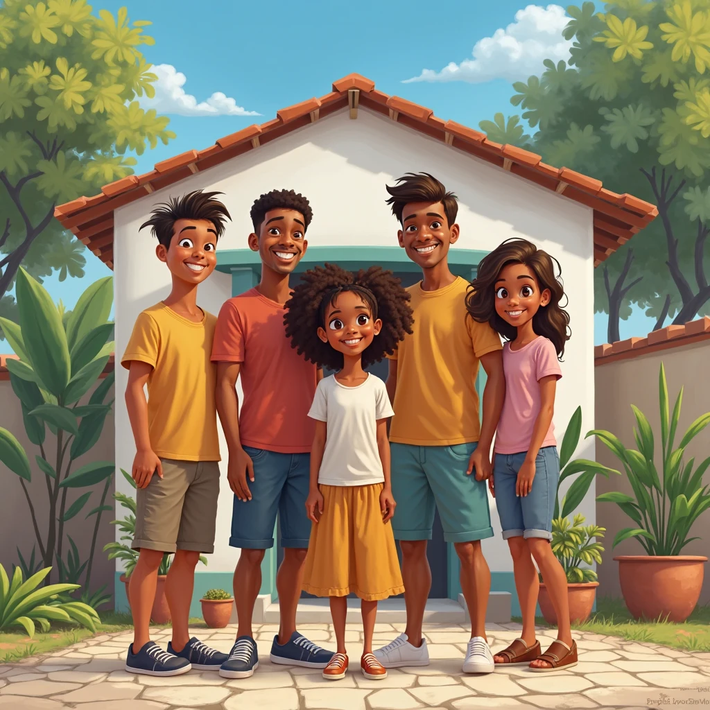 "Image of five Brazilian brothers posing together in front of a small ...