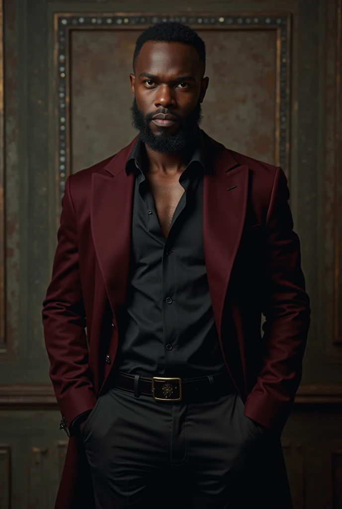 I want to create a dark skin heighted man with black clothes and a dark ...