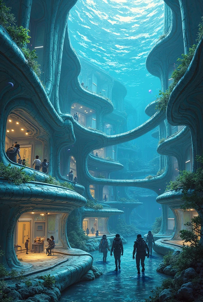 Create a futuristic underwater school building with class,canteen ...