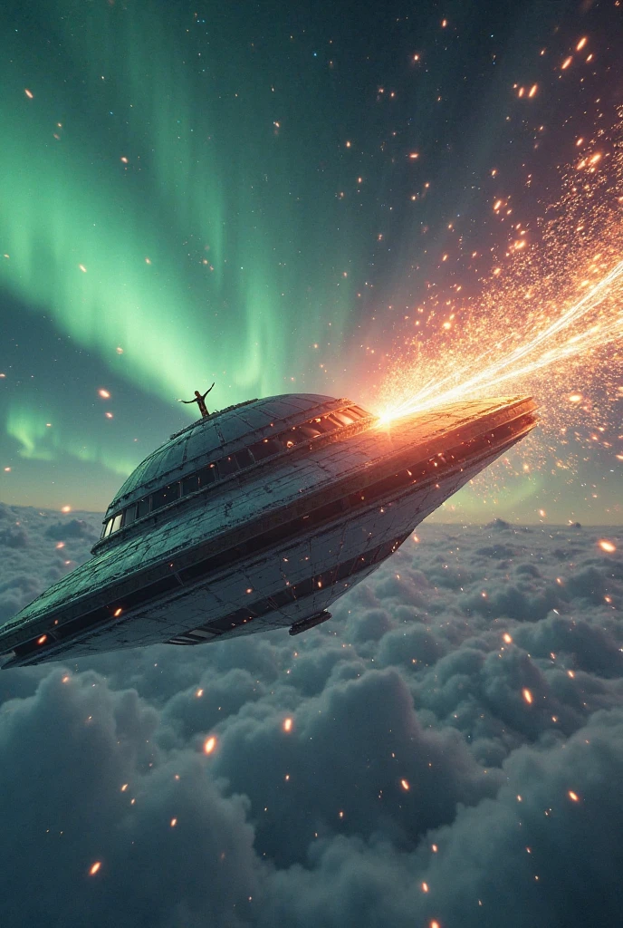 Hurtle through a massive metallic UFO at very high altitude In the ...