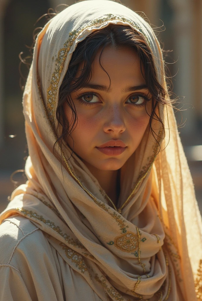 Full-length Arabian girl with a beautiful figure wearing a hijab with ...