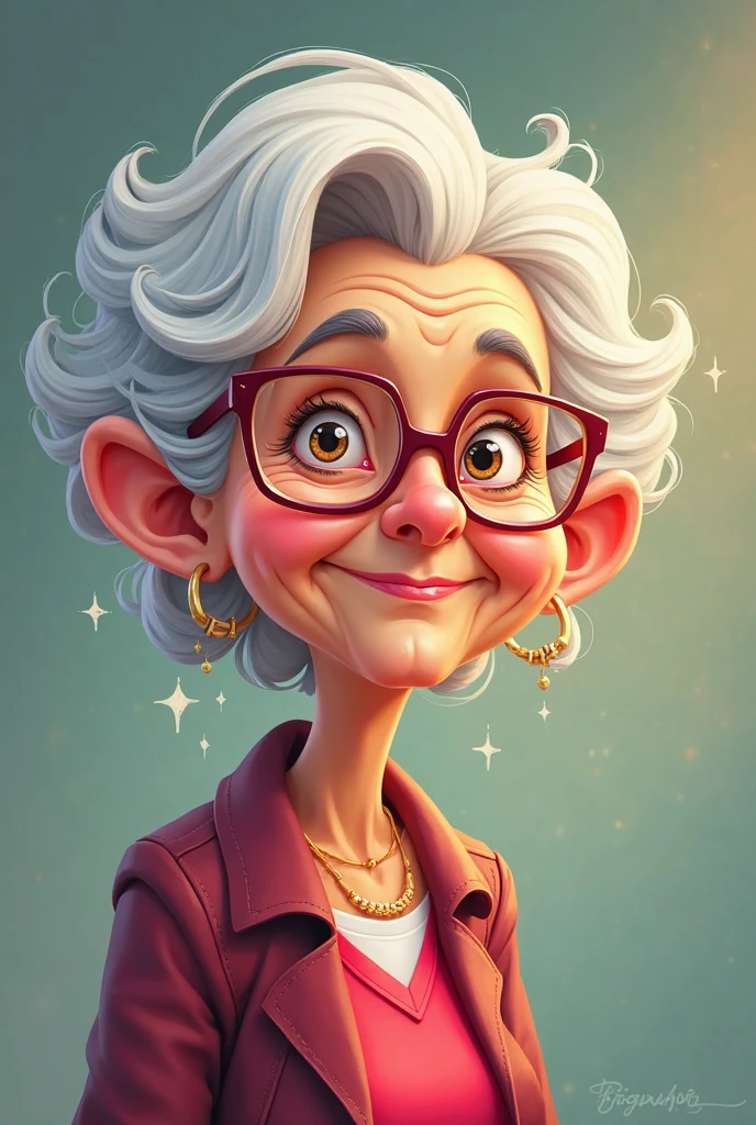 Modern catoon image of a *senhora* with sparkles in the eyes - SeaArt AI