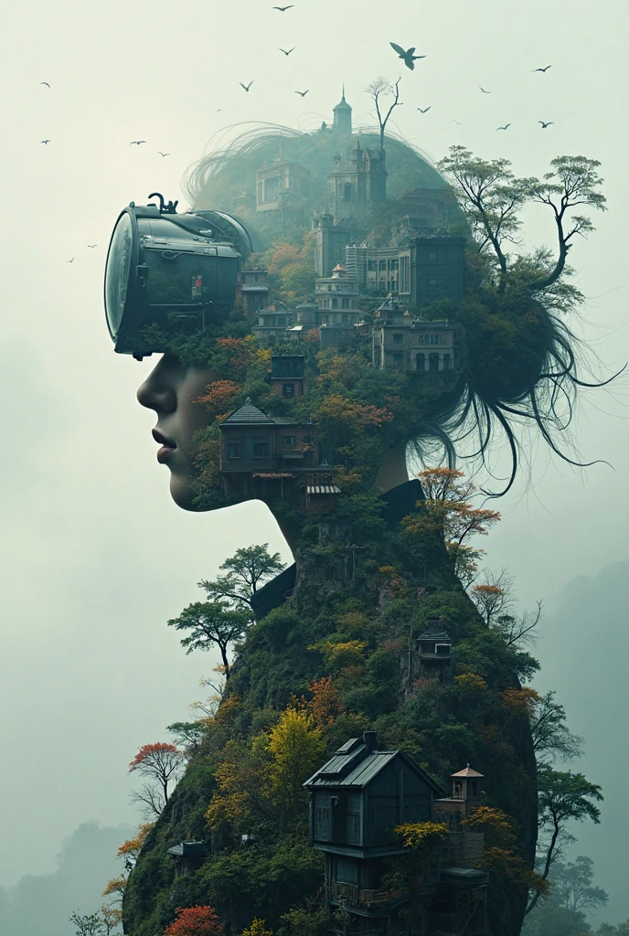 (Cyberpunk highly detailed, high-resolution photograph, double exposure ...