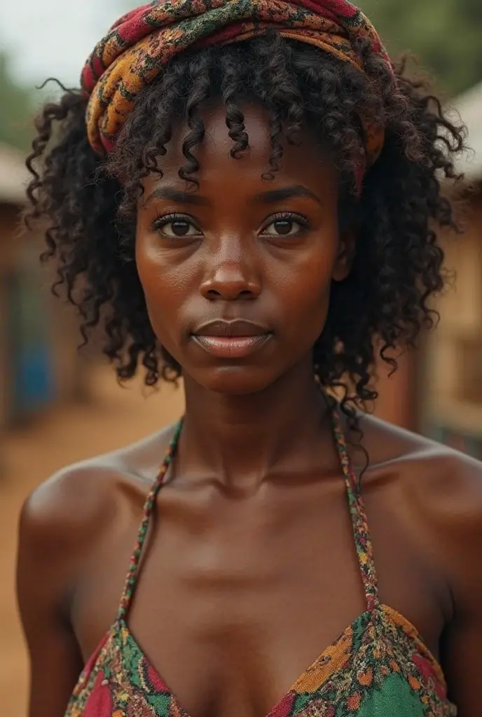 Generate a photo of Amara wakes up early before dawn to fetch water ...