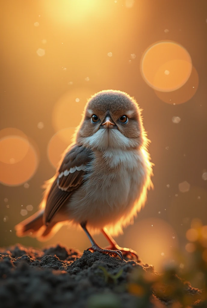 A hypnotizing close-up portrait of a beautiful little bird illuminated ...